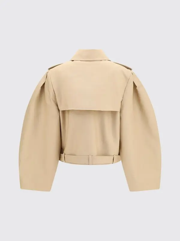 GANNI Cropped Double-breasted Cotton Trench Coat With Balloon Sleeves - Sand