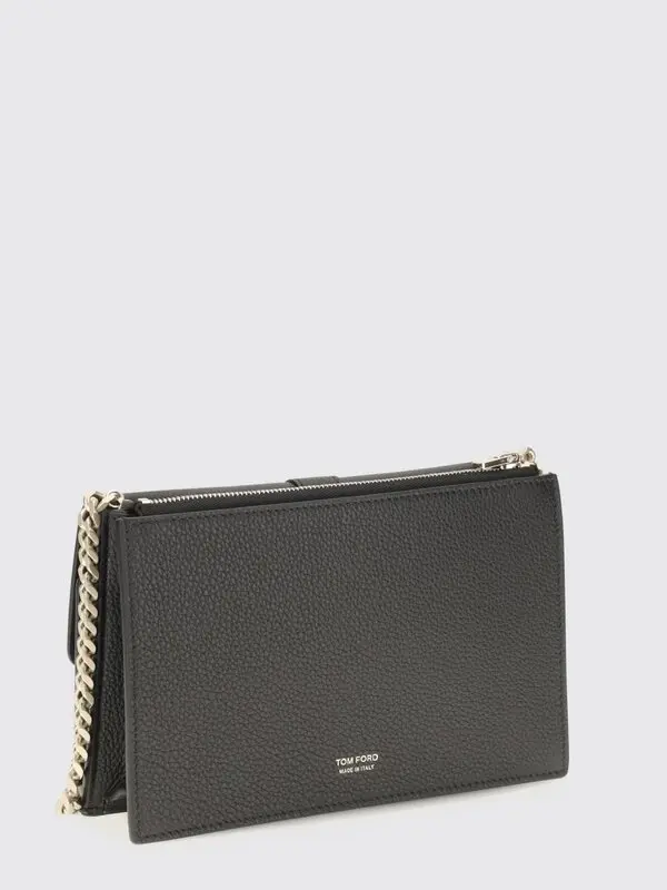 TOM FORD Leather Crossbody Bag With Metal Chain Strap - Black