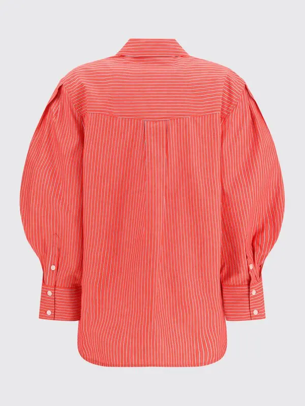 GANNI Striped Cotton Shirt With Balloon Sleeves - Red