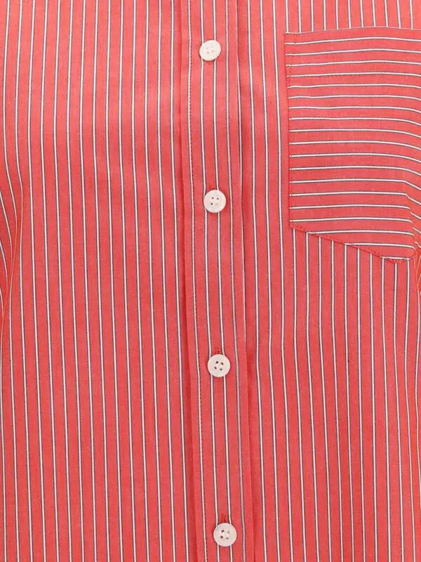 GANNI Striped Cotton Shirt With Balloon Sleeves - Red