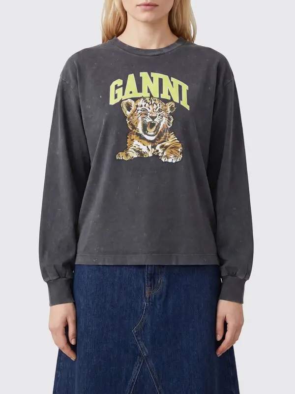 GANNI Logo Print Cotton Crewneck Jumper