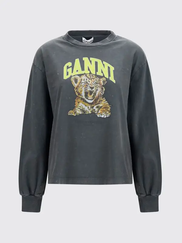 GANNI Logo Print Cotton Crewneck Jumper