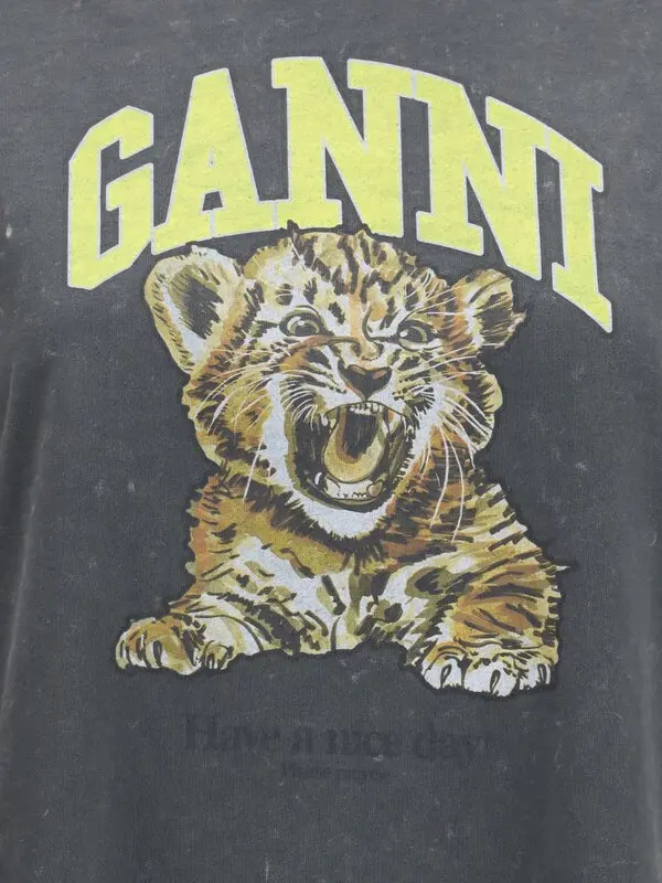 GANNI Logo Print Cotton Crewneck Jumper