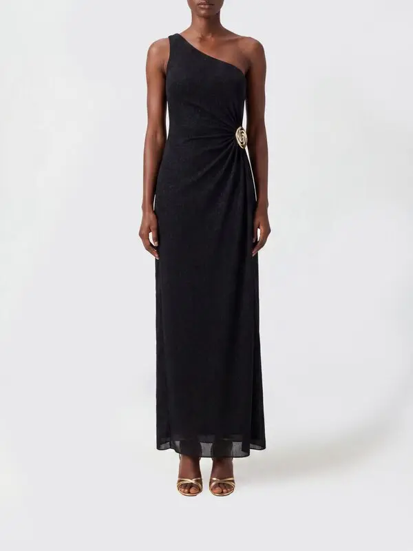 Oseree One-shoulder Long Lurex Evening Gown - Black