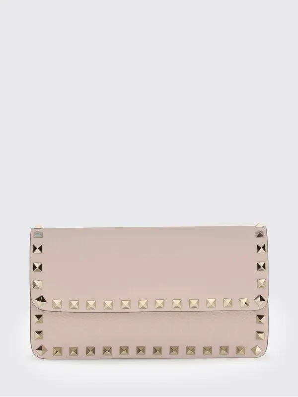 Valentino Garavani Rockstud Wallet On Chain In Grained Calfskin With Studs - Pink