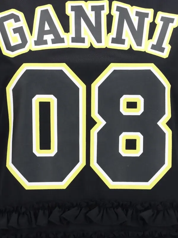 GANNI Sleeveless Top With Flounce Detail And Printed Logo
