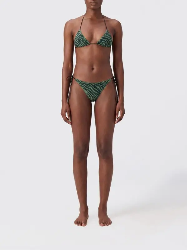Oseree Zebra Print Lurex Triangle Bikini - Green