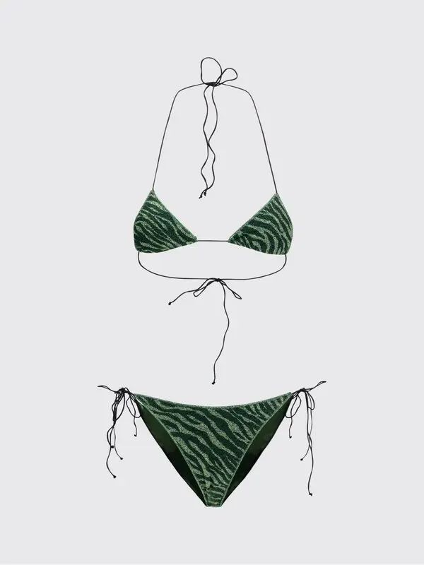 Oseree Zebra Print Lurex Triangle Bikini - Green