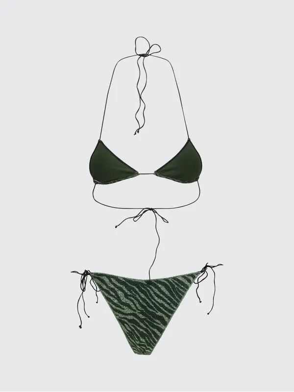 Oseree Zebra Print Lurex Triangle Bikini - Green