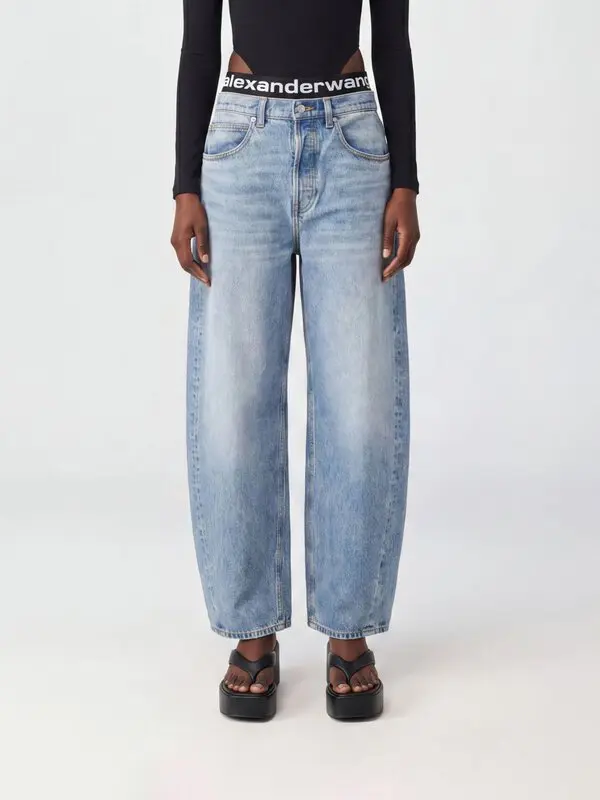 Alexander Wang High-waisted Baggy Jeans With Double-layer Logo Waistband - Indigo