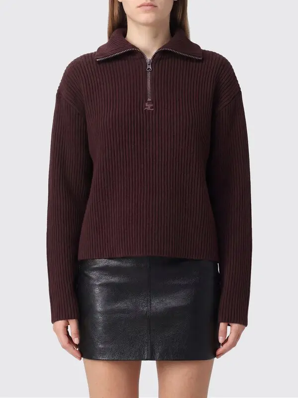 COURREGES Ribbed Merino Wool Half-zip Jumper - Red