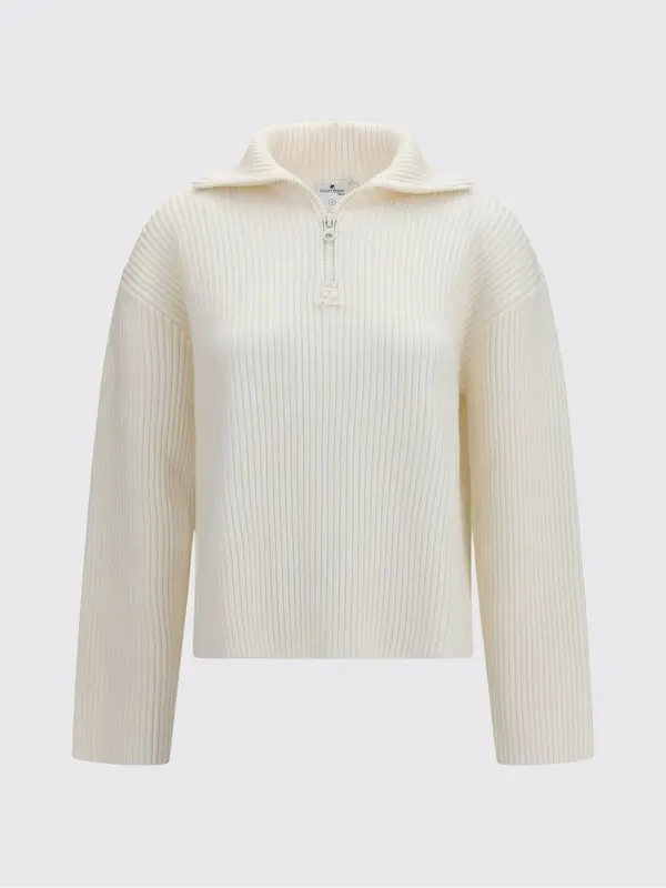 COURREGES Ribbed Turtleneck Jumper In Pure Merino Wool With Half-zip - White
