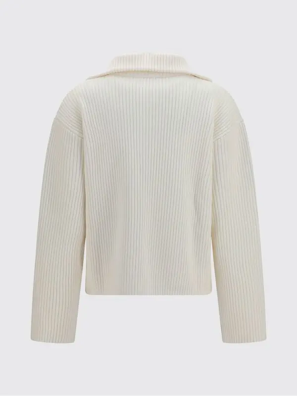 COURREGES Ribbed Turtleneck Jumper In Pure Merino Wool With Half-zip - White