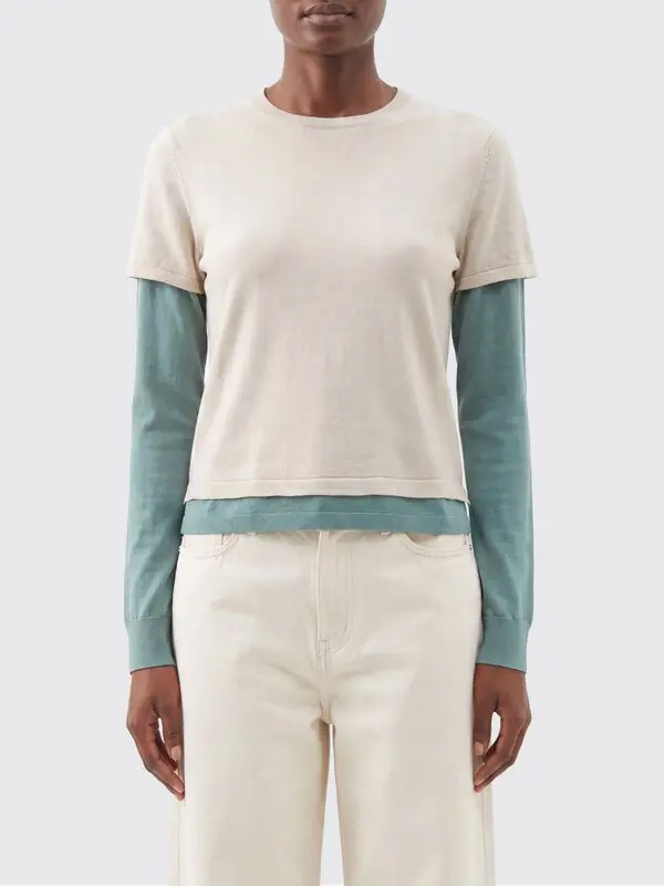 Guest In Residence Long-sleeved Bicolor T-shirt In Cotton And Cashmere - Cream