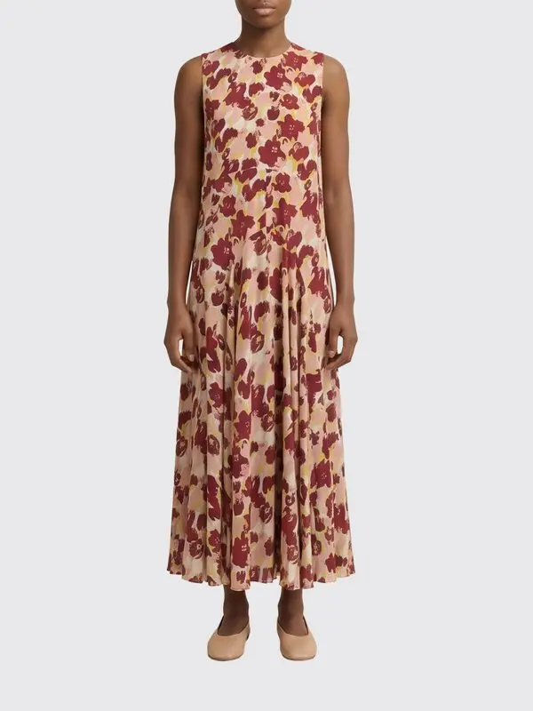 Marni A-line Midi Dress In Silk With Floral Print And Off-the-shoulder Design