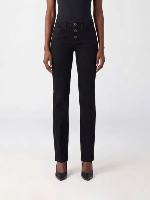 Liu Jo Mid-rise Flared Jeans In Cotton Denim With Metallic Logo - Black