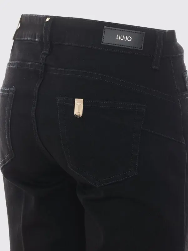 Liu Jo Mid-rise Flared Jeans In Cotton Denim With Metallic Logo - Black