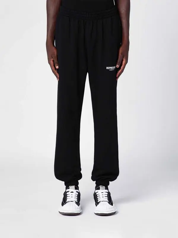 REPRESENT Cotton Jogging Trousers With Drawstring Waist And Contrast Logo - Black 1