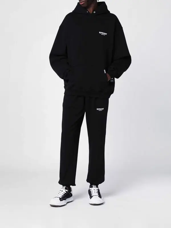REPRESENT Cotton Jogging Trousers With Drawstring Waist And Contrast Logo - Black 1