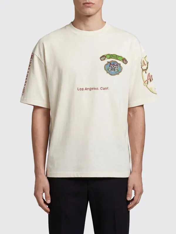 Amiri Cotton T-shirt With Vintage Graphic Print And Contrasting Logo - Ivory