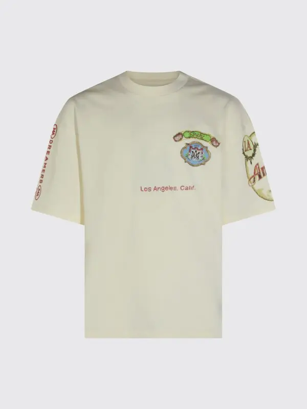 Amiri Cotton T-shirt With Vintage Graphic Print And Contrasting Logo - Ivory