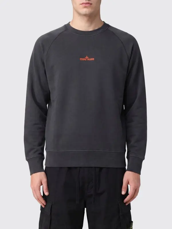 Stone Island Crewneck Sweatshirt With Printed Compass Logo - Navy