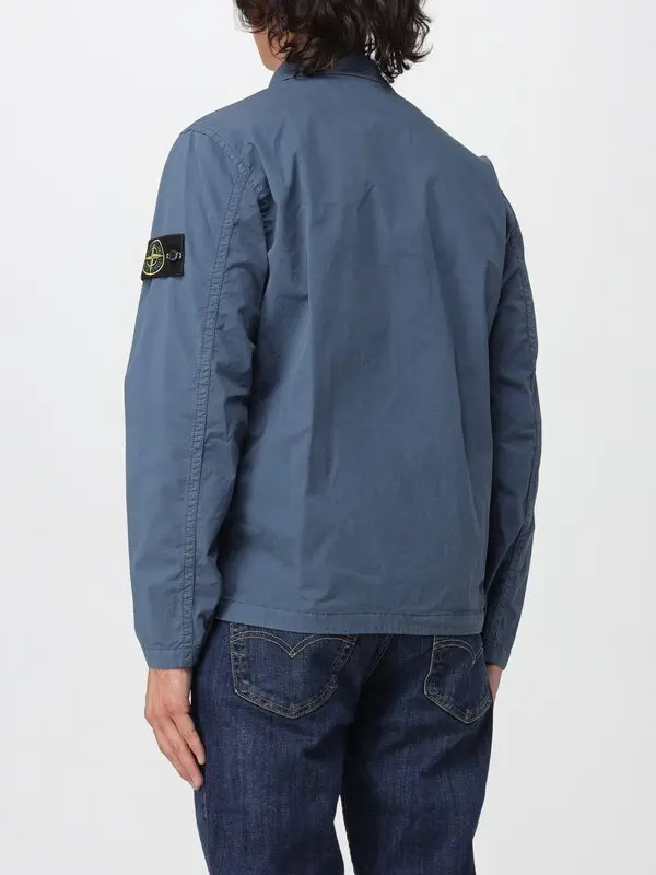 Stone Island Slim Fit Cotton Twill Shirt Jacket With Compass Logo - Blue