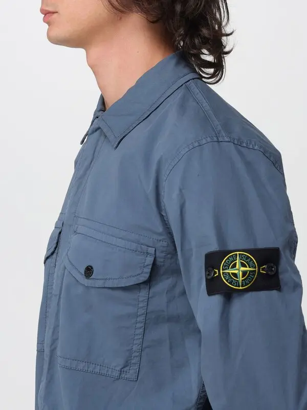 Stone Island Slim Fit Cotton Twill Shirt Jacket With Compass Logo - Blue