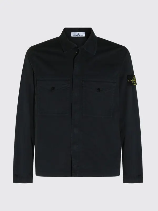 Stone Island Slim Fit Cotton Twill Shirt Jacket With Compass Logo - Navy