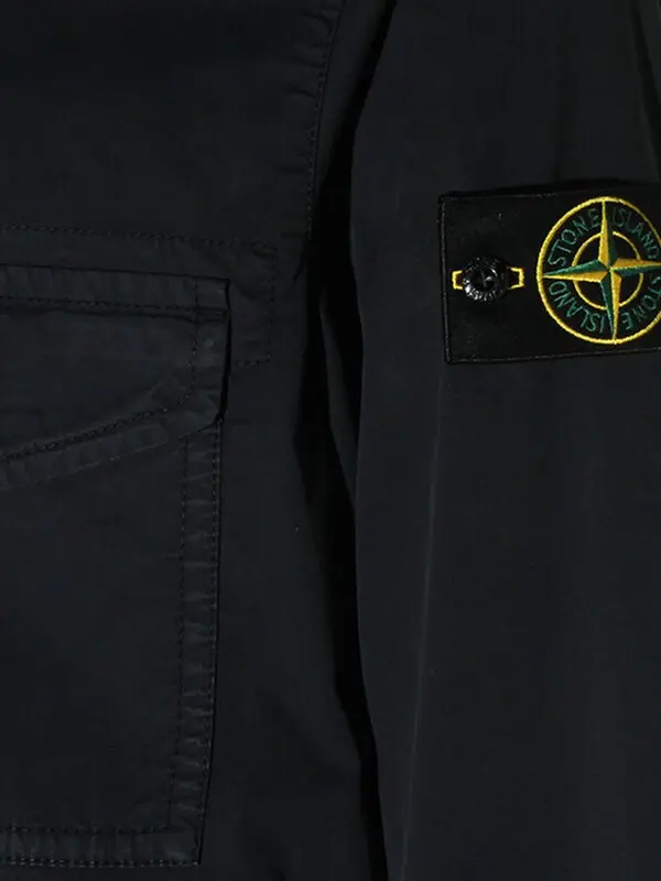 Stone Island Slim Fit Cotton Twill Shirt Jacket With Compass Logo - Navy