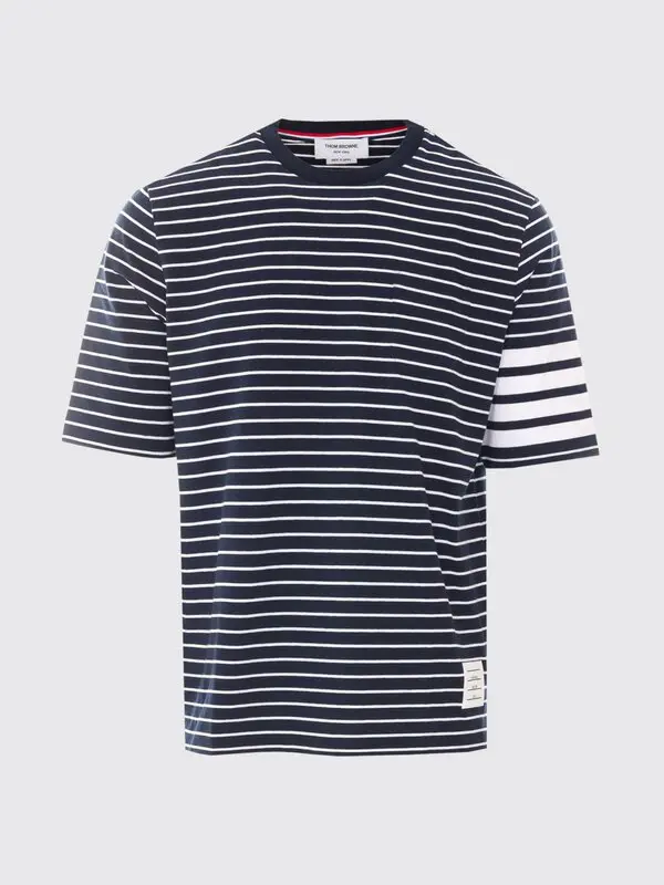 Thom Browne Striped Cotton T-shirt With Pocket And 4-bar Stripes