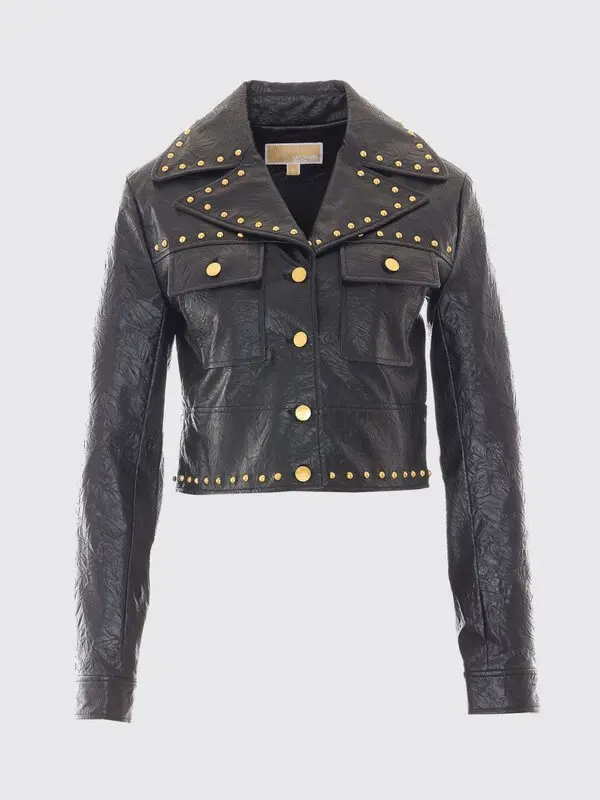 Michael Kors Cropped Studded Faux Leather Biker Jacket