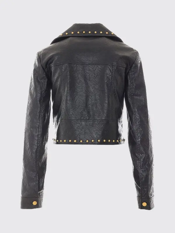 Michael Kors Cropped Studded Faux Leather Biker Jacket