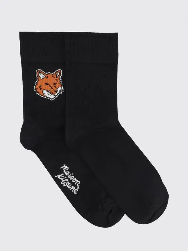 Maison Kitsuné Set Of 3 Pairs Of Stretch Cotton Socks With Jacquard Logo - Black