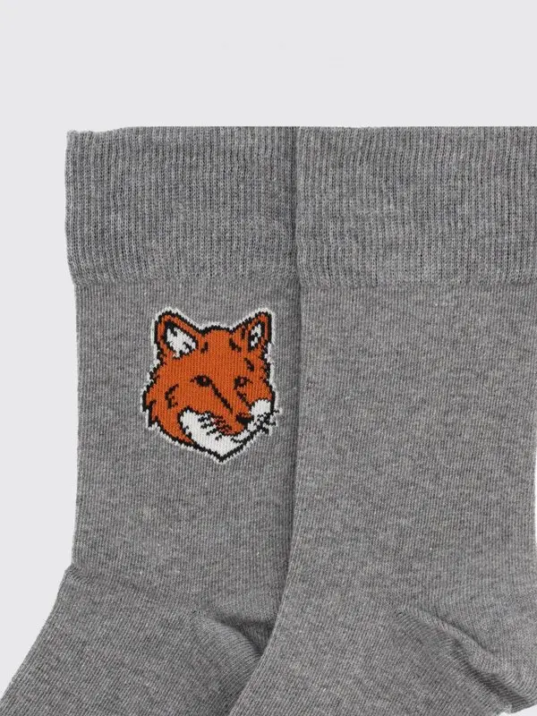 Maison Kitsuné Set Of 3 Pairs Of Stretch Cotton Socks With Jacquard Logo - Grey