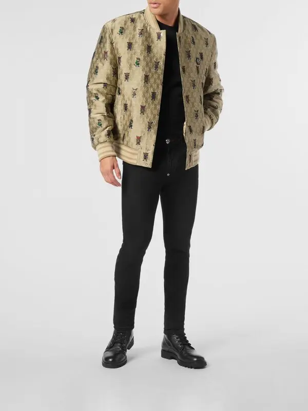 Philipp Plein All-over Monogram Print Bomber Jacket With Hexagon Logo Patch