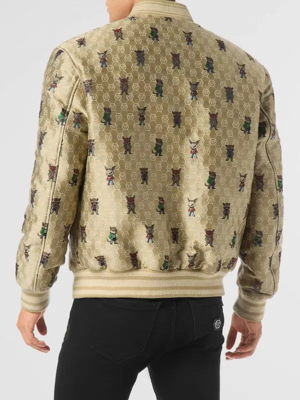 Philipp Plein All-over Monogram Print Bomber Jacket With Hexagon Logo Patch