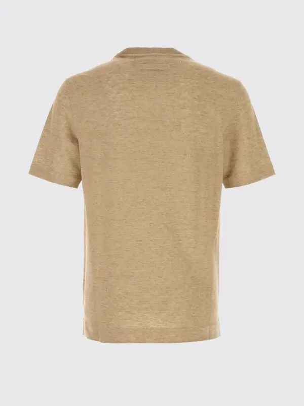 Zegna Pure Linen Crewneck T-shirt With Contrast Logo On The Chest