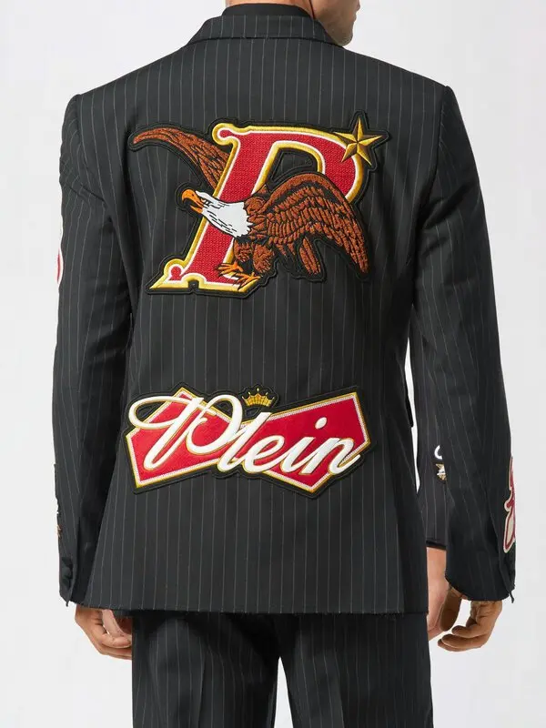 Philipp Plein Pinstripe Wool Single-breasted Blazer With Peak Lapels