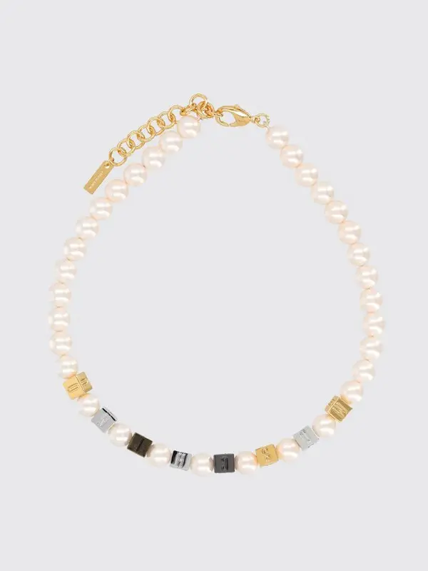 Moschino Metal Choker Necklace With Faux Pearls And Crystals