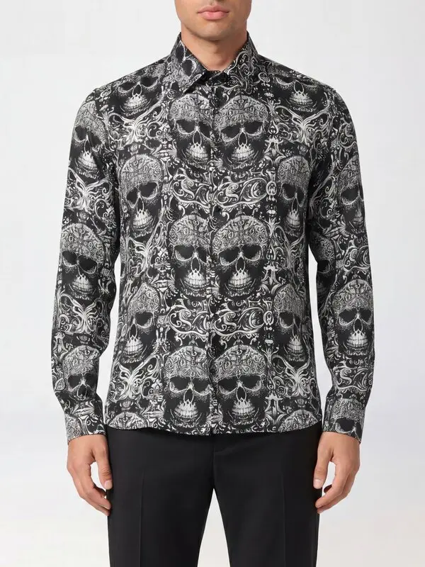 Philipp Plein Slim Fit Silk Shirt With All-over Graphic Skull Print