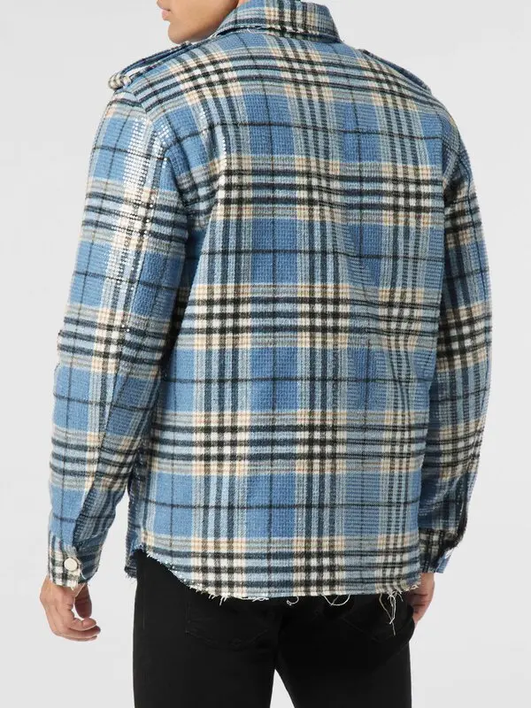 Philipp Plein Tartan Shirt Jacket With Sequin Embroidery And Epaulets