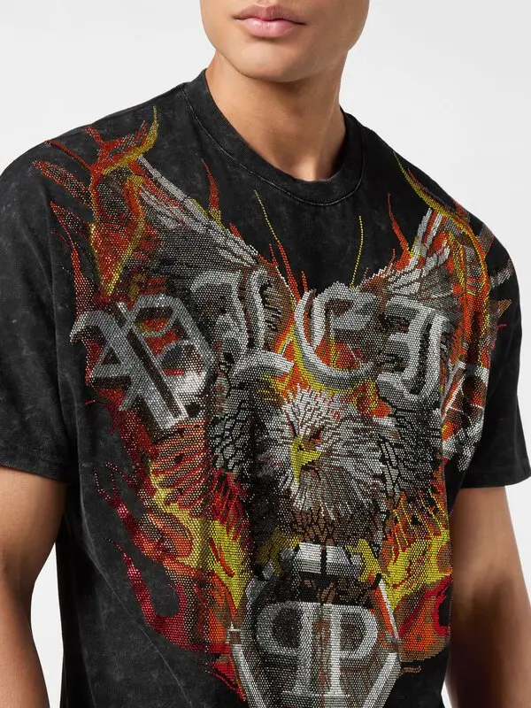 Philipp Plein Graphic Print Cotton T-shirt With Rhinestone Embroidery