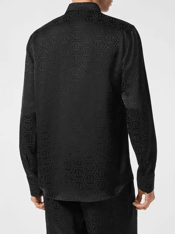 Philipp Plein Silk Shirt With All-over Monogram Print And Hexagon Logo