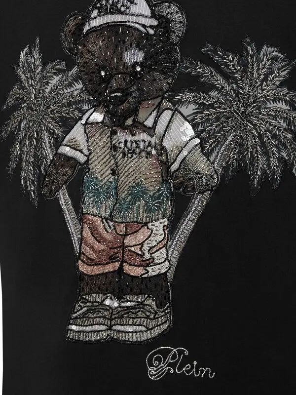 Philipp Plein Cotton T-shirt With Teddy Bear Print And Rhinestone Details