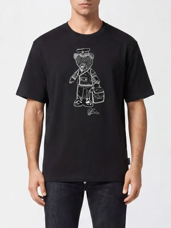 Philipp Plein Cotton T-shirt With Sequin Teddy Bear Embroidery - Black
