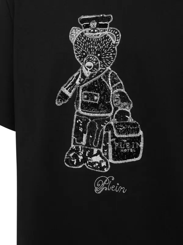 Philipp Plein Cotton T-shirt With Sequin Teddy Bear Embroidery