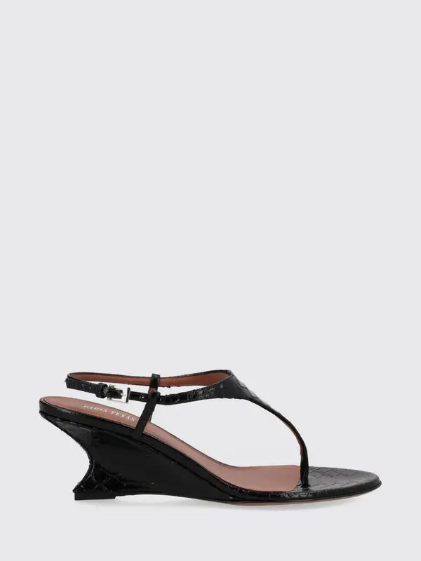 Paris Texas Python-effect Leather Wedge Sandals - Black