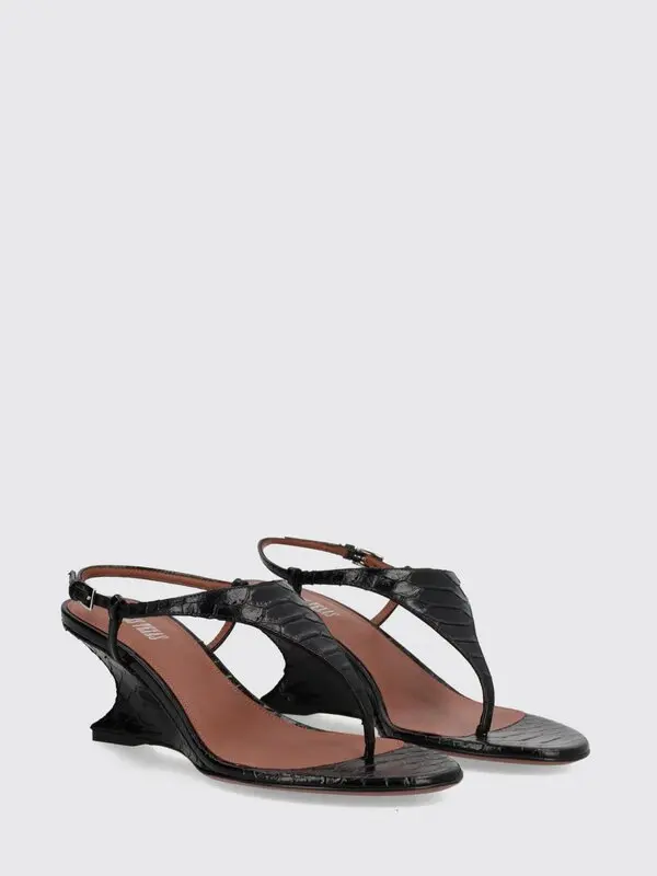 Paris Texas Python-effect Leather Wedge Sandals - Black