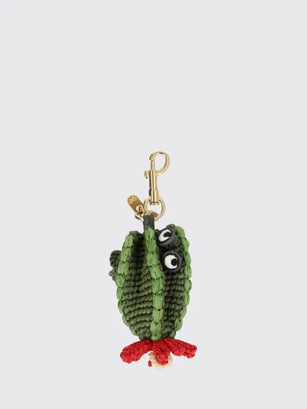 ANYA HINDMARCH Striped Crochet Raffia Keyring - Green